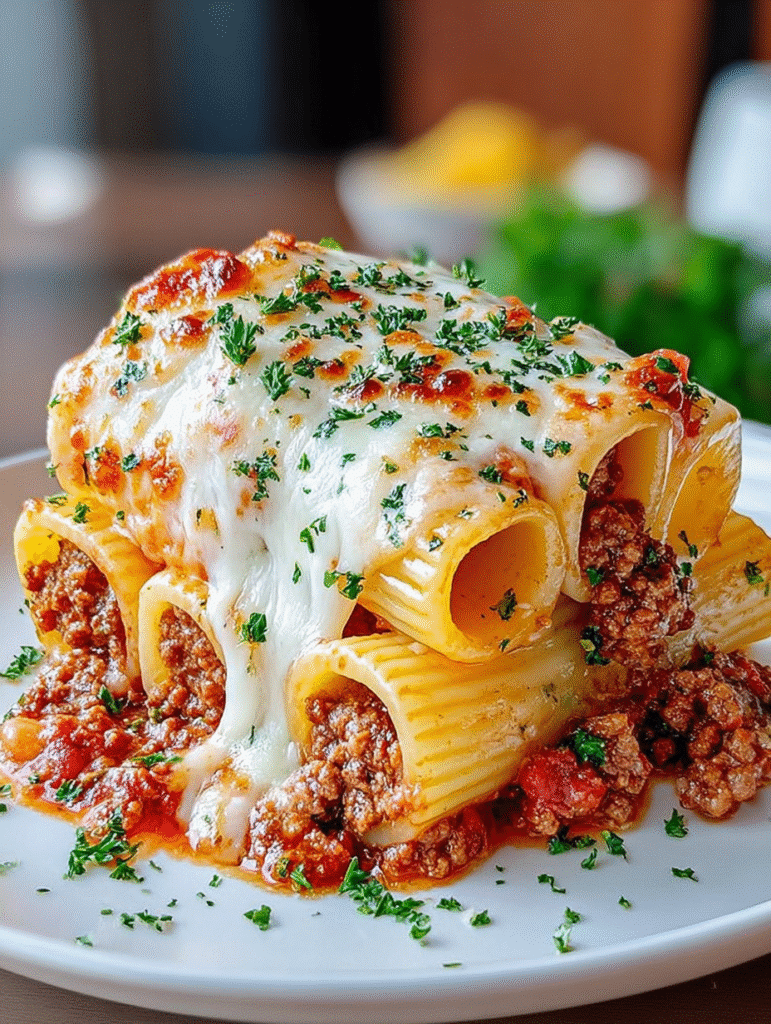 Baked Stuffed Rigatoni with Beef & Mozzarella delightfully impresses!