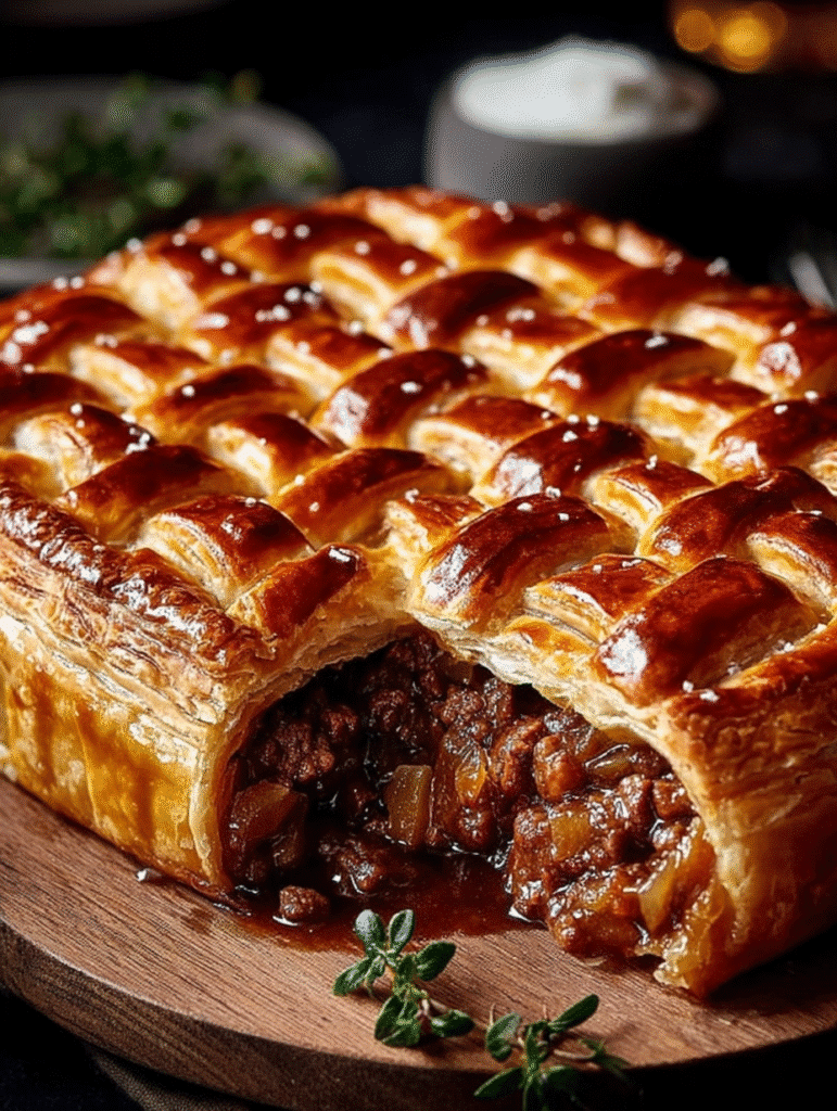 Caramelized Onion & Beef Puff Pastry Pie is a must-try!